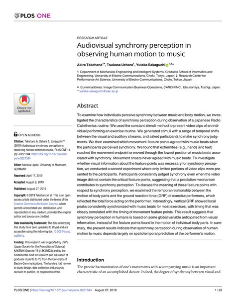 Pdf Audiovisual Synchrony Perception In Observing Human Motion To Music