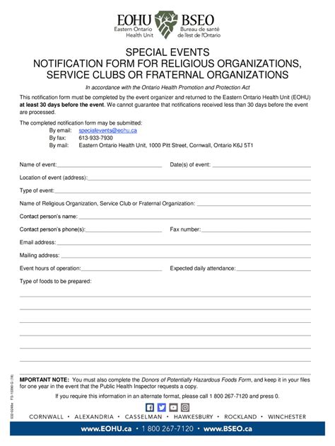 Fillable Online Special Event Notification Form For Religious Organizations Service Clubs Or