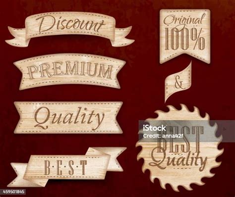 Set Of Ribbons And Labels Stylized Under Loft Wood向量圖形及更多保險圖片 Istock