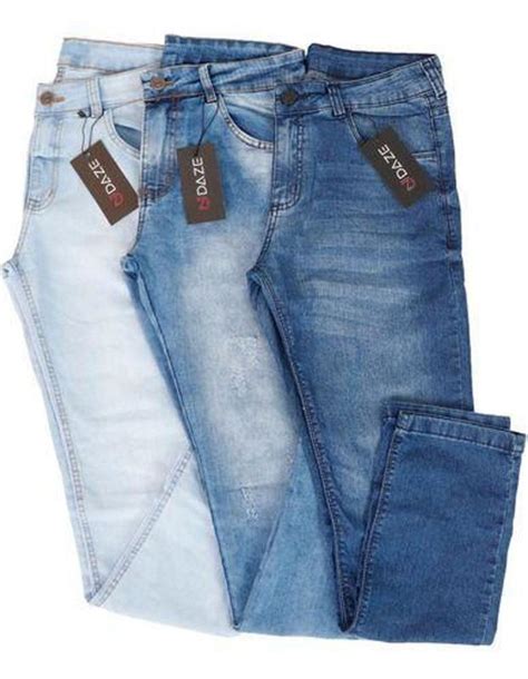 Kit 3 Calça Jeans Sarja Masculina Skinny Slim Lycra Cores Daze