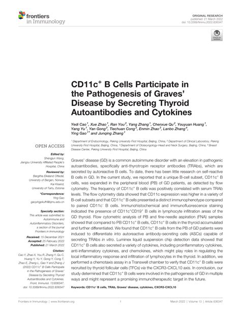 Pdf Cd11c B Cells Participate In The Pathogenesis Of Graves Disease