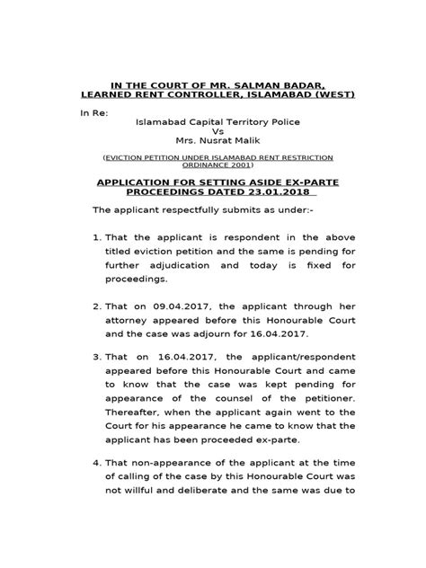 Application For Setting Aside Ex Parte Order Pdf Affidavit Lawsuit
