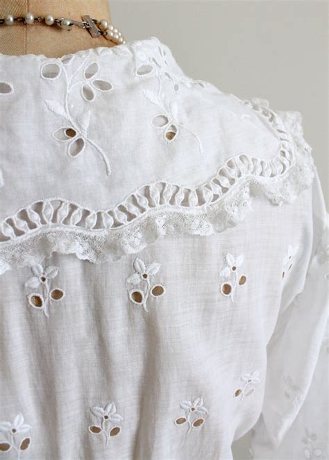 Antique Edwardian Peplum Eyelet Lace Blouse Raleigh Vintage