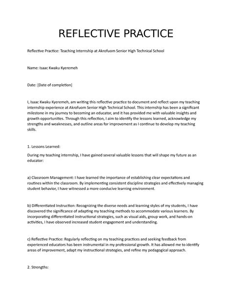 Reflective Practice Reflective Practice Reflective Practice Teaching Internship At Akrofuom