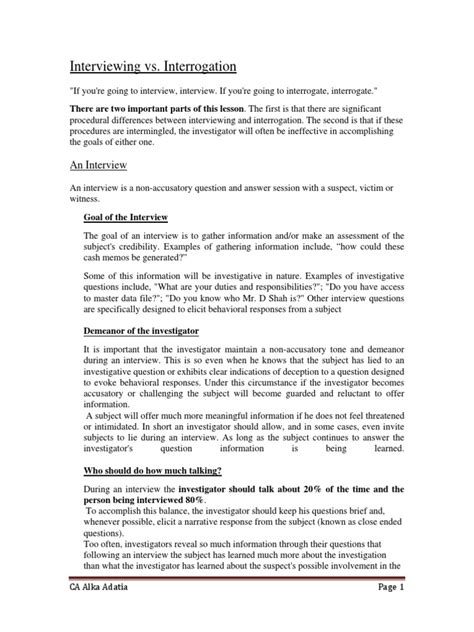 Interviewing Vs Interrogation Pdf Interrogation Confession Law