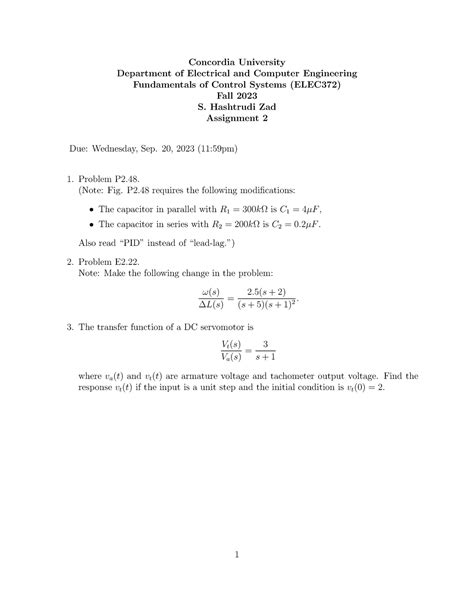 Assignment 2 Concordia University Department Of Electrical And