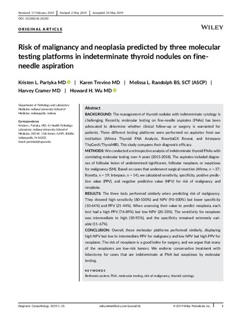 Pdf Risk Of Malignancy And Neoplasia Predicted By Three Molecular Testing Platforms In
