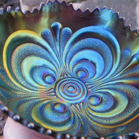 Antique Imperial Scroll Embossed Amethyst Purple Carnival Glass Bowl