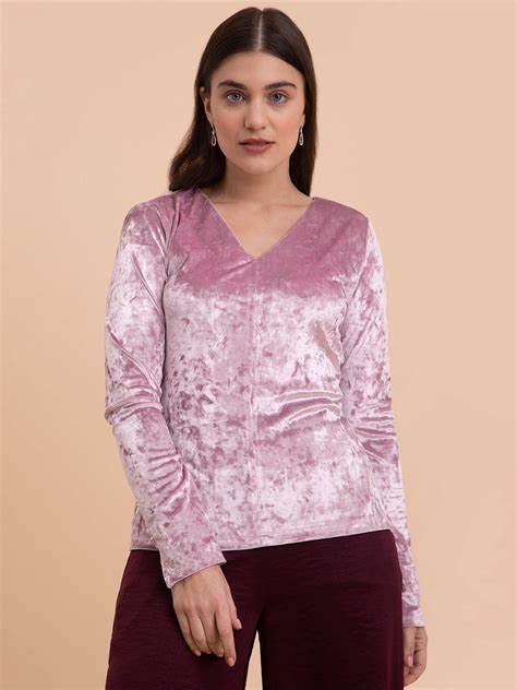 Buy Pink Velvet V Neck Top Online Fablestreet