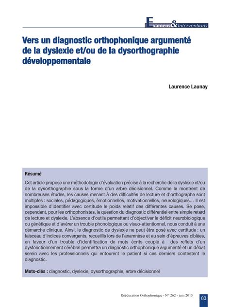 Diagnostic Dyslexiedysorthographie Pdf
