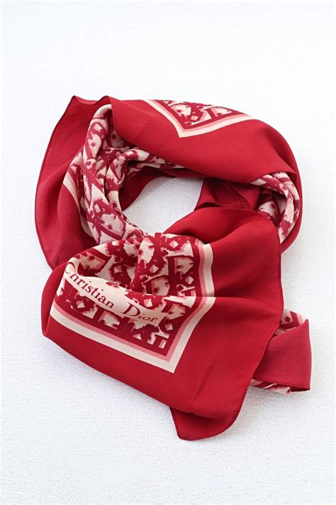 F 크리스티안 디올 실크 스카프 레드 로고패턴 올 헬로마켓