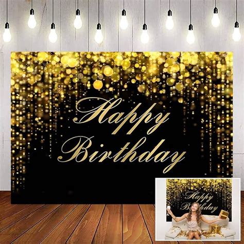 Avezano Black Gold Happy Birthday Backdrop Gold Glitter