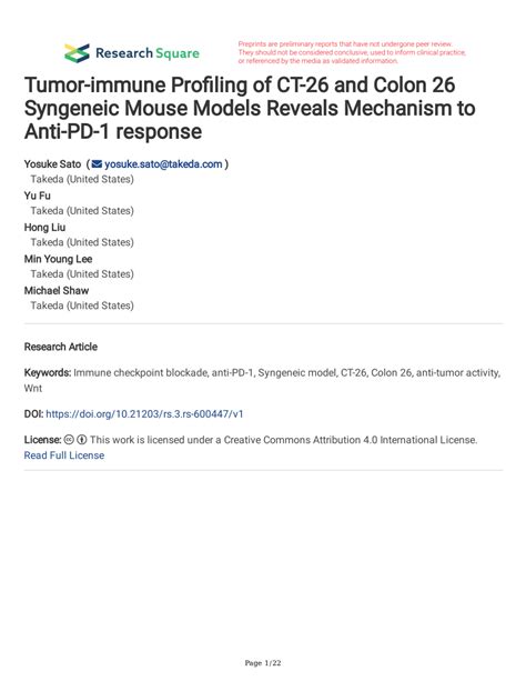 Pdf Tumor Immune Profiling Of Ct 26 And Colon 26 Syngeneic Mouse