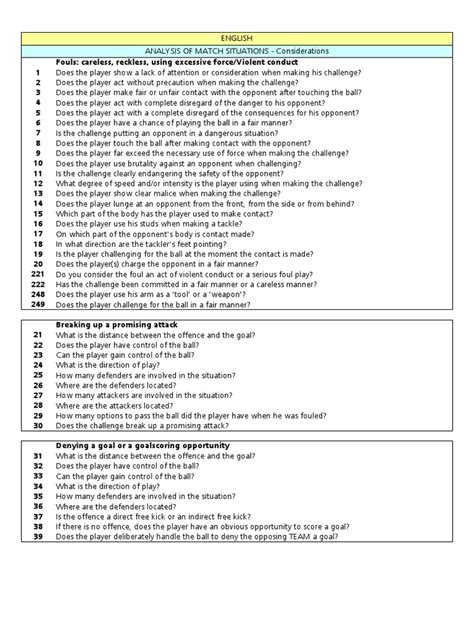 Fifa Analysis Of Match Situations Considerations Pdf Referee