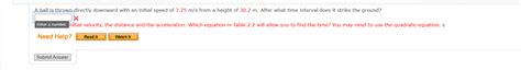 solved a ball is thrown directly downward with an initial