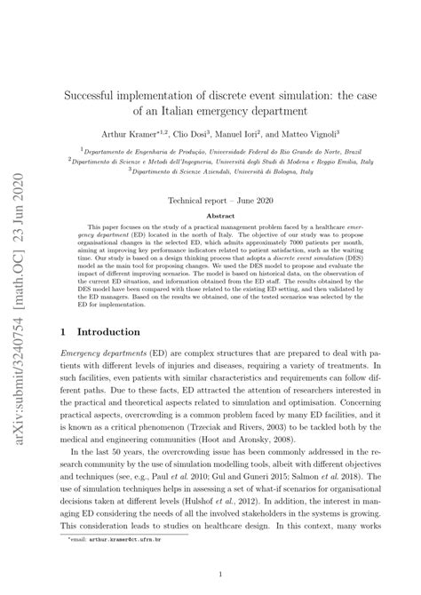 Pdf Successful Implementation Of Discrete Event Simulation The Case Of An Italian Emergency