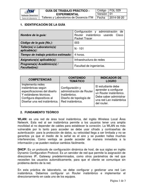 Practica Red Inalambrica Cisco Packet Pdf Red De Computadoras Enrutador Computación