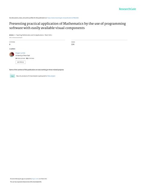 Mathematics Application See Discussions Stats And Author Profiles For This Publication At