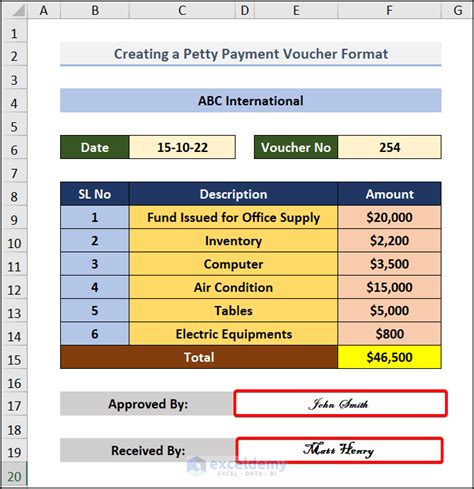 How To Create A Petty Cash Payment Voucher Format In Excel 5 Steps