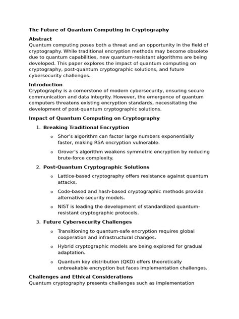 The Future Of Quantum Computing In Cryptography Pdf Cryptography
