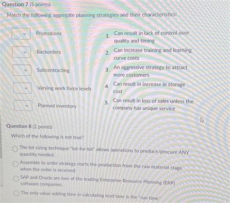 Solved Match The Following Aggregate Planning Strategies And