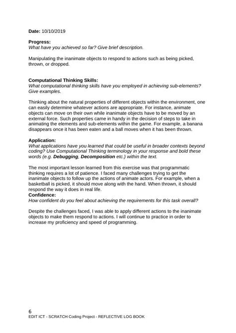 Scratch Coding Project Reflective Log Book And Checklist Desklib