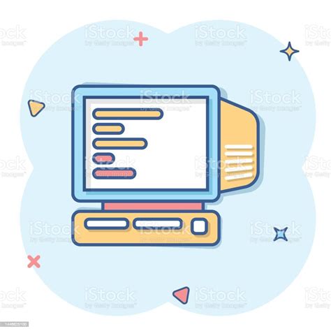 만화 스타일의 개인 용 컴퓨터 격리 된 배경에 데스크톱 Pc 만화 벡터 일러스트레이션 모니터 디스플레이 스플래시 효과 기호 비즈니스 개념 건강관리와 의술에 대한 스톡 벡터