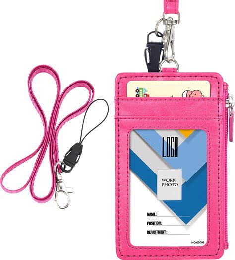 Wocoxo Id Badge Holder With Retractable Lanyard Vertical Pu Leather Id