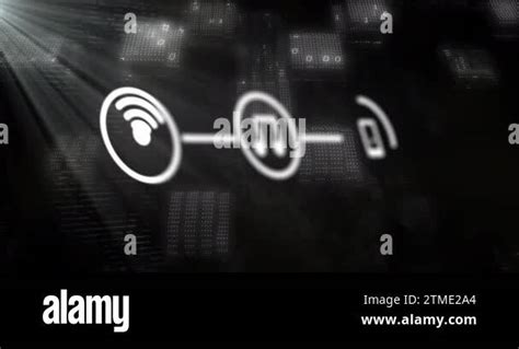 Animation Of Icons Connected With Lines Over Binary Codes And