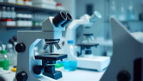 Close Up View Of Laboratory Microscopes In A Science Research Setting
