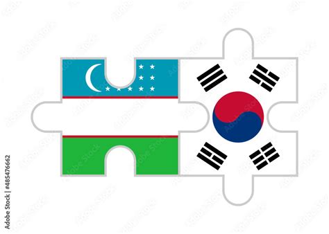 Puzzle Pieces Of Uzbekistan And South Korea Flags Vector Illustration