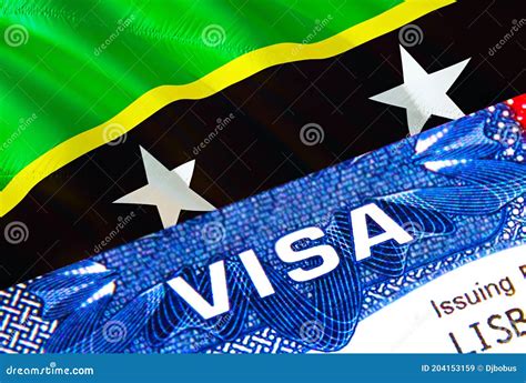 Saint Kitts And Nevis Visa Stamp In Passport With Visa Text Passport