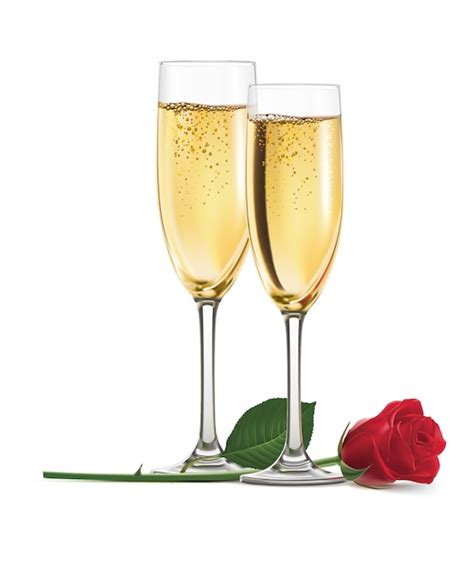 Premium Vector Champagne And Rose Isolated Realistic