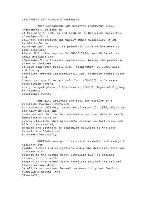 Assignment And Novation Agreement Sample Pdf