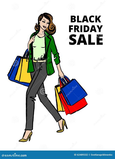 Woman With Shopping Bag Stock Vector Illustration Of Vector 62489332