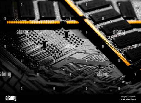 Macro Close Up Of Computer RAM Chip And Motherboard Stock Photo Alamy