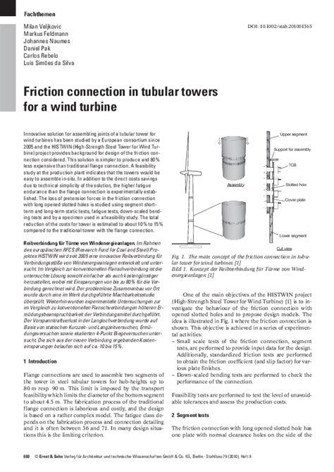 Pdf Friction Connection In Tubular Towers For A Wind Turbine