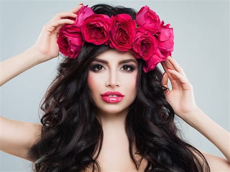Beauty Wreath Girl Model Rose Flower Face Woman Pink Hd