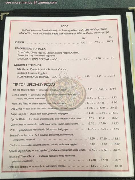 Tip Top Restaurant Menu With Prices At Jason Criner Blog