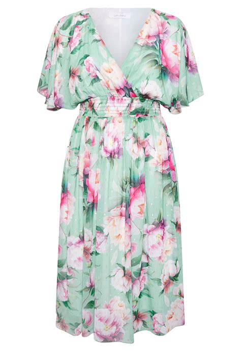Yours London Plus Size Green Floral Print Wrap Midi Dress Yours Clothing