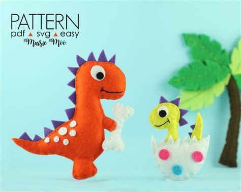 Felt Dinosaur Sewing Patterns Dino Plush Pattern Dinosuar Etsy