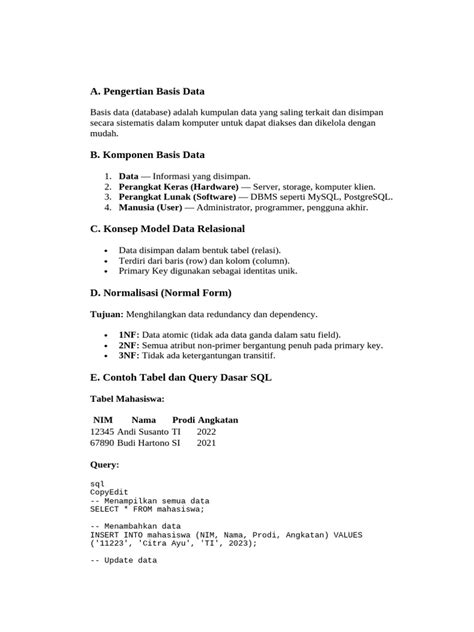 Catatan Lengkap Pengantar Basis Data Relasional Konsep Normalisasi Dan Sql Dasar Pdf