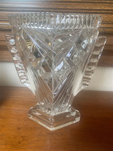 Art Deco Heavy Cut Glass Vase Deco Heavy Clear Cut Glass Vase Etsy