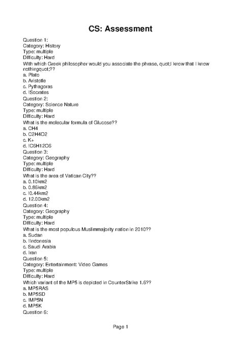 CS260 Review 5 CS260 Review 5 CS Assessment Question 1 Category