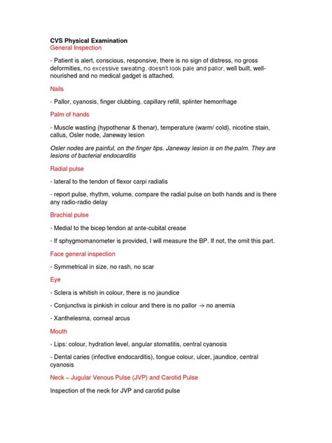 Comprehensive Cvs Physical Examination Guide Pdf Cardiovascular