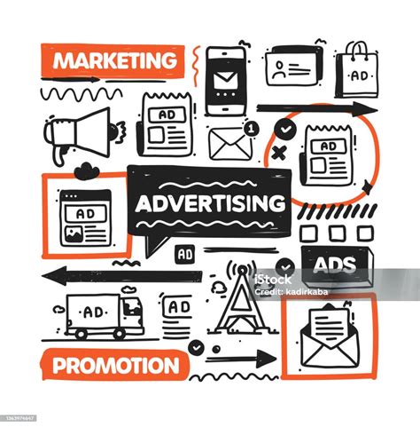 광고 객체 및 요소 벡터 낙서 일러스트 컬렉션입니다 손으로 그린 아이콘 세트 또는 배너 템플릿 간판에 대한 스톡 벡터 아트 및 기타 이미지 Istock