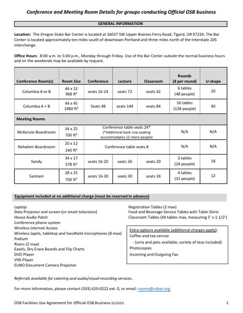 Oregon Osb Facilities Use Agreement For Groups Conducting Official Osb