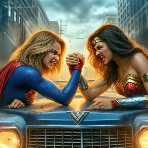 Supergirl Vs Wonder Woman Armwrestling By Womenwarriorsart On Deviantart