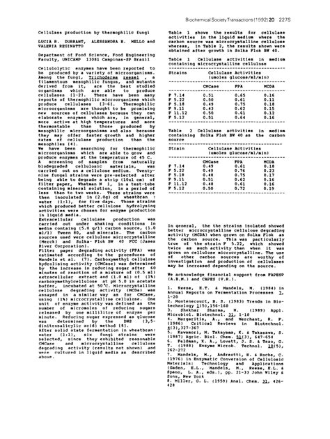 Pdf Cellulase Production By Thermophilic Fungi