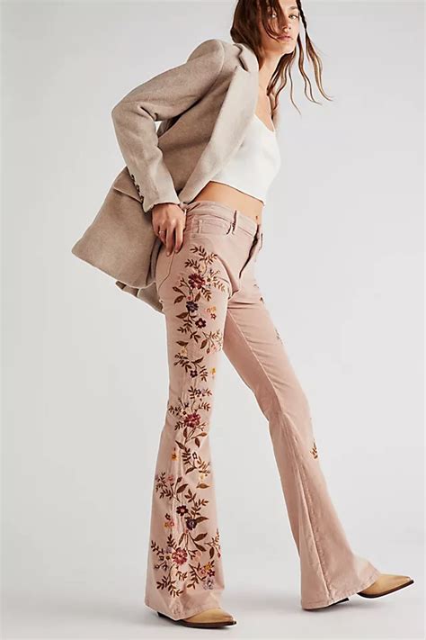 Driftwood Farrah Embroidered Cord Flare Jeans Free People Uk